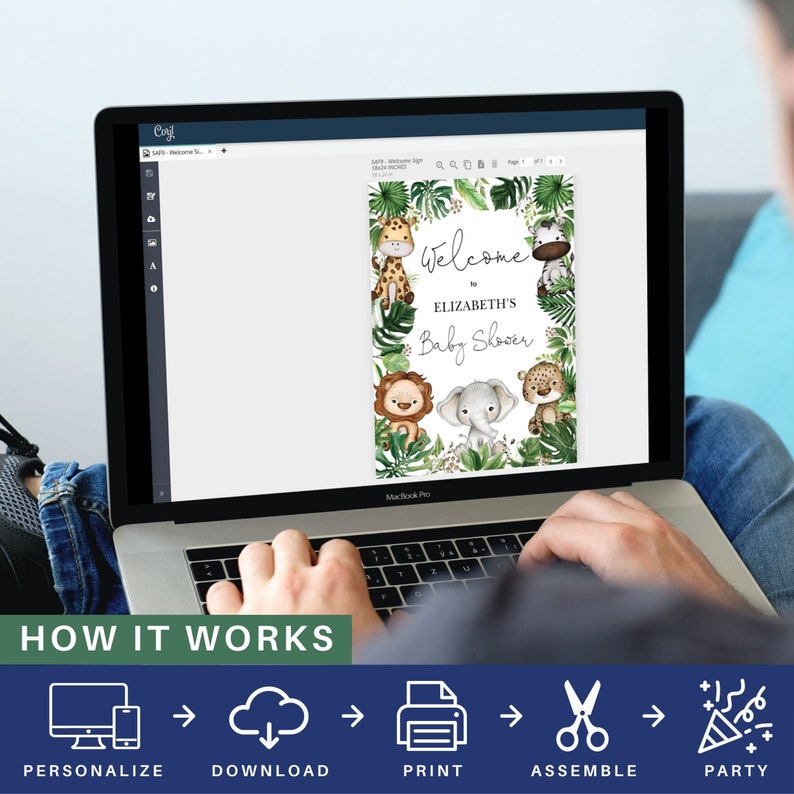 Editable Safari Welcome Sign, Tropical Jungle Animals Baby Shower ...