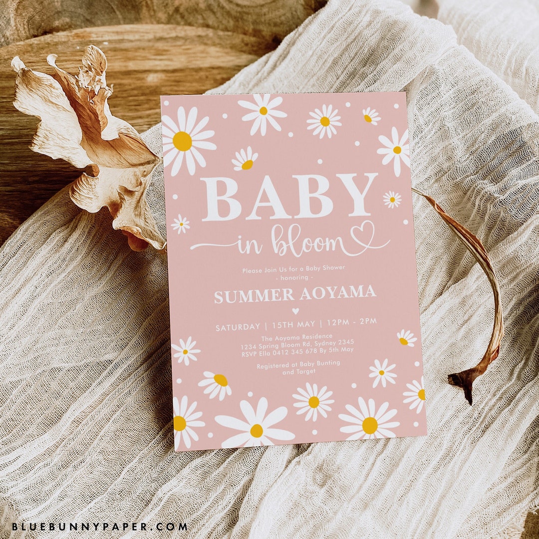 Pink Daisy Baby in Bloom Boho Baby Shower Invitation Blush Daisy ...