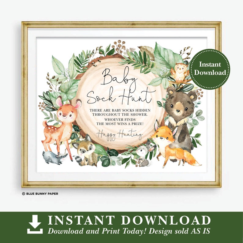 Baby Sock Hunt Woodland Baby Shower Game Sign Sock Hunting - Etsy