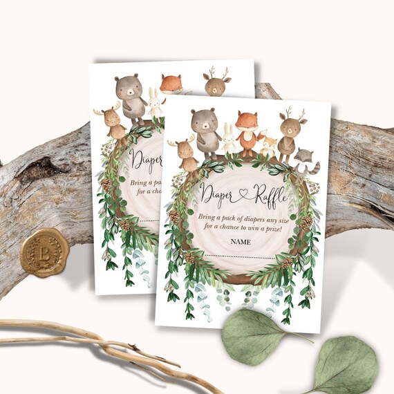 Rustic Woodland Diaper Raffle Printable, Forest Animals Baby Shower ...