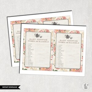 WORD SCRAMBLE Rustic Baby Shower Printable Game. Vintage - Etsy
