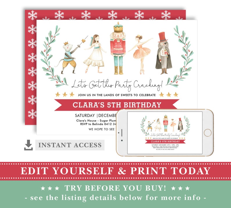 Editable Nutcracker Birthday Invitation Sugar Plum Fairy Etsy