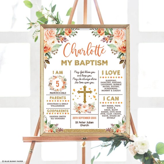 EDITABLE Fall Floral Baptism Chalkboard Sign, Orange Floral Christening ...