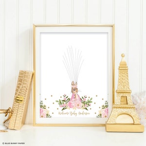 Pink Rabbit THUMBPRINT GUESTBOOK Printable Sign, Pink & Gold Bunny Girl ...