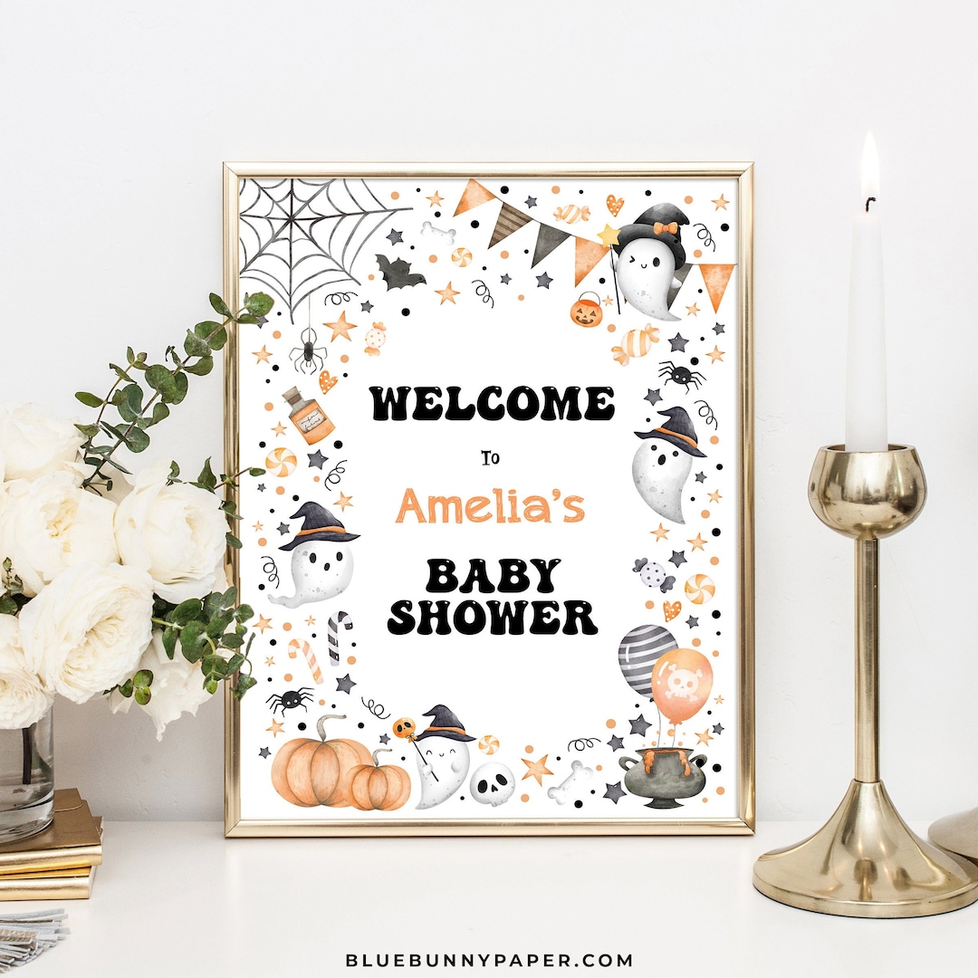 Editable Halloween Baby Shower Welcome Sign Cute Ghost Fall Party ...