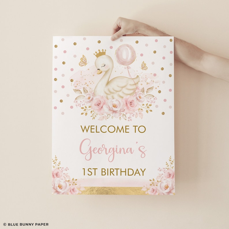 Swan Princess Birthday Welcome Sign Editable Template Pink - Etsy