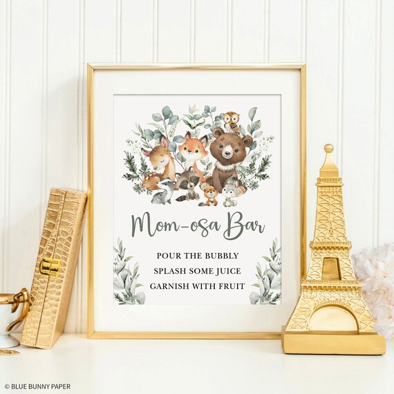 Momosa Bar Sign Woodland Printable Party Decoration Baby Shower Mimosa ...