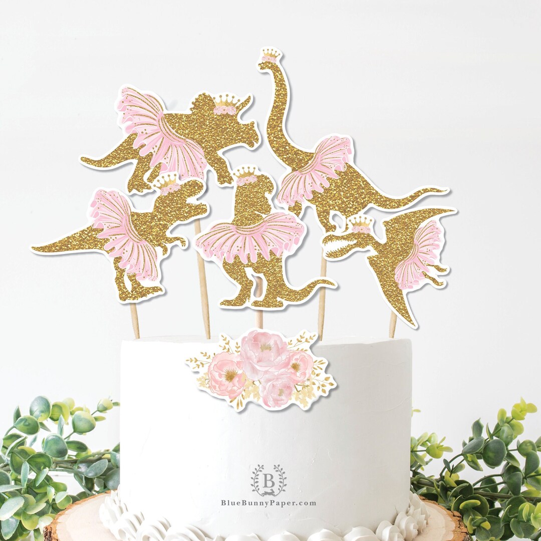 Princess Dinosaur Cake Toppers Ballerina T-rex Tutu Tiara Birthday ...