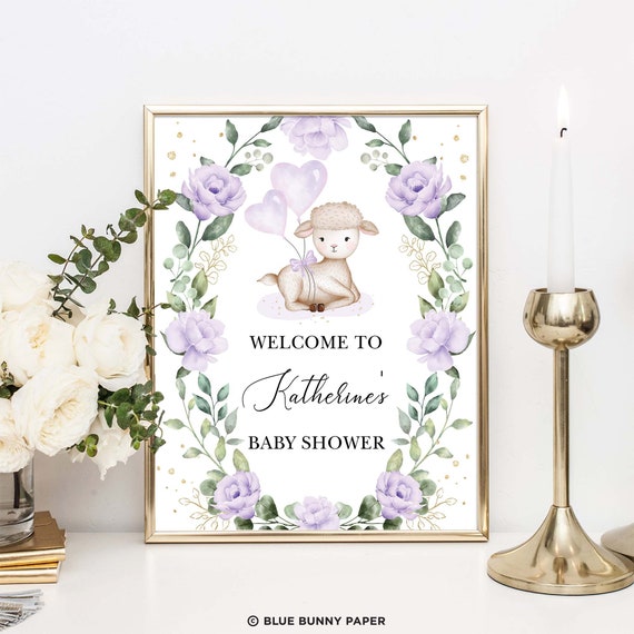 Lavender Lamb Baby Shower Welcome Sign, Baby Sheep Birthday Party ...