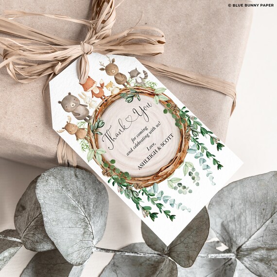 EDITABLE Woodland Animals Favor Tag Template, Rustic Forest Baby Shower ...