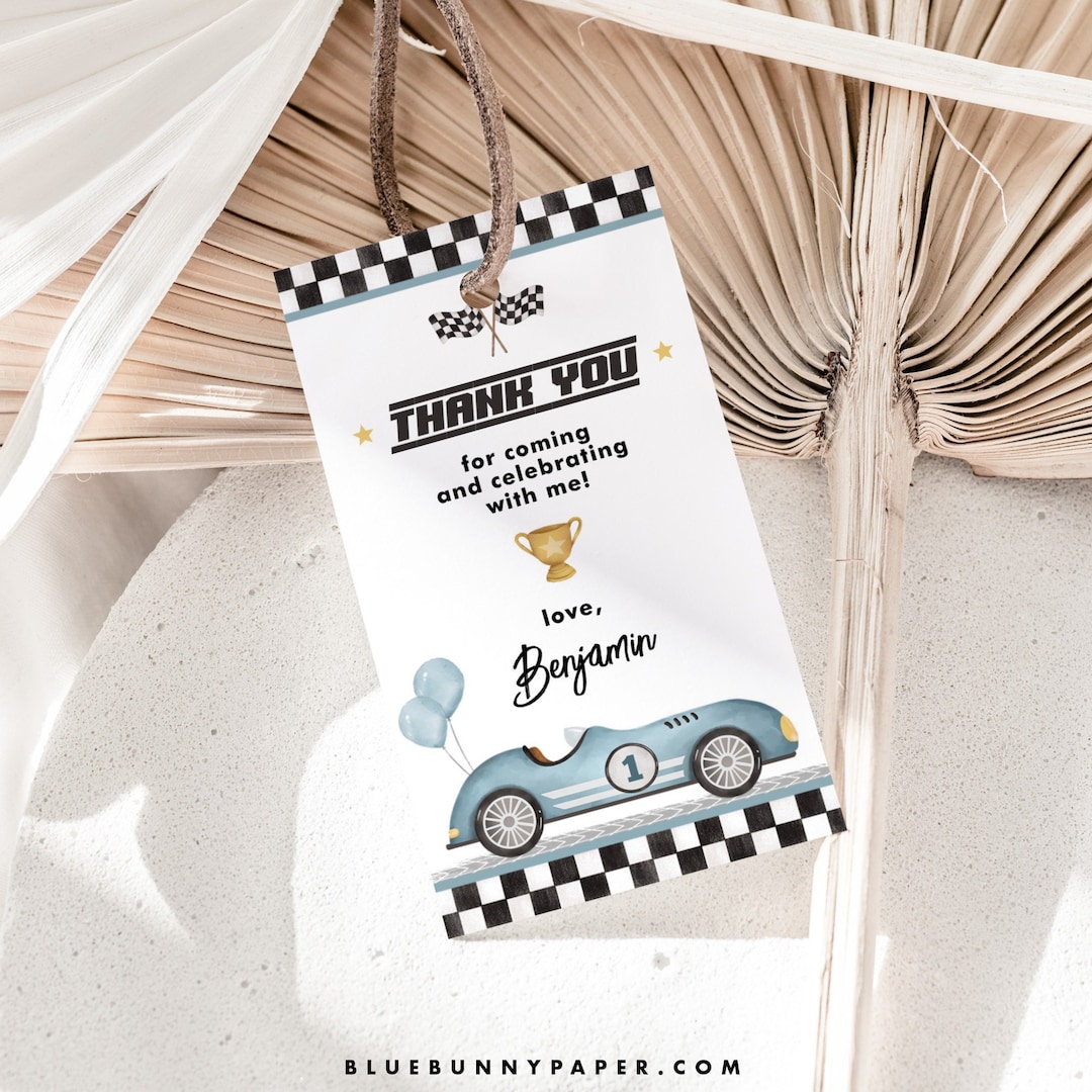 Editable Blue Racing Car Favor Tag, Fast One Birthday Party Gift Tag ...