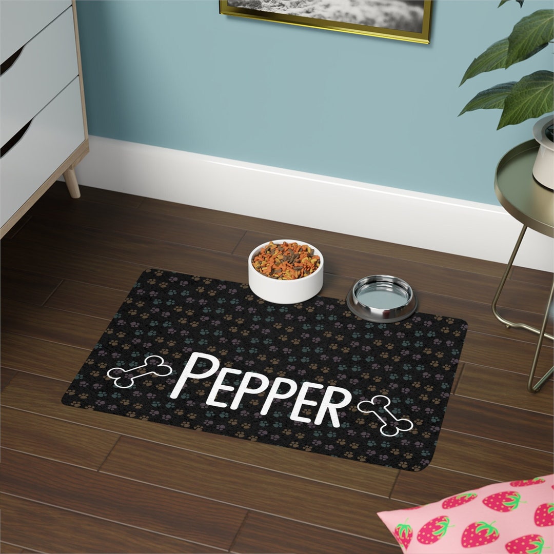Pet Bowl Mat Dog Placemat Cute Paw Print Mats Personalized Custom Dog ...