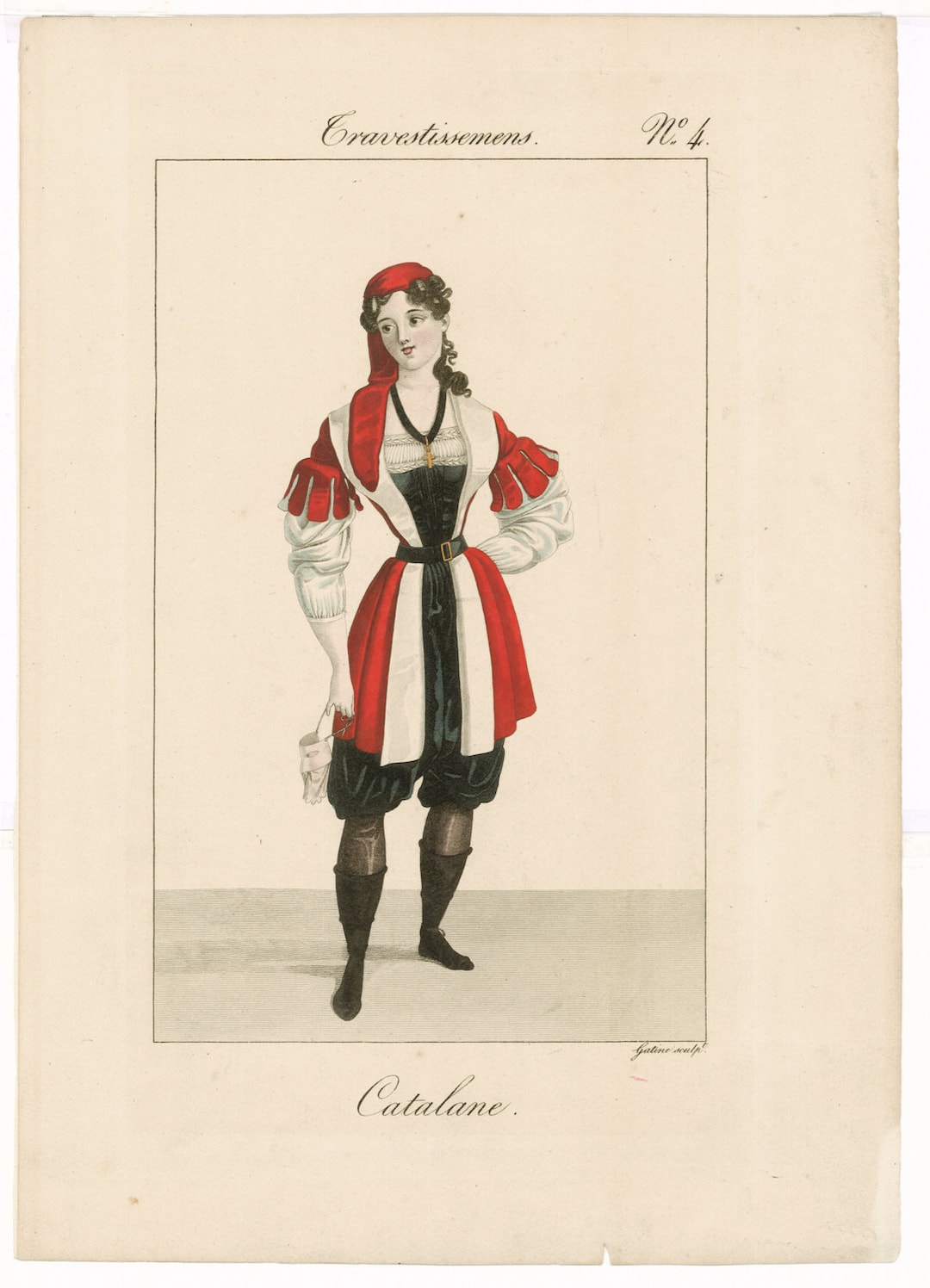 Antique Costume Print of a Catalan Folk Costume, C. 1825 - Etsy