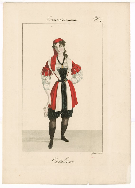 Antique Costume Print of a Catalan Folk Costume C. 1825 - Etsy