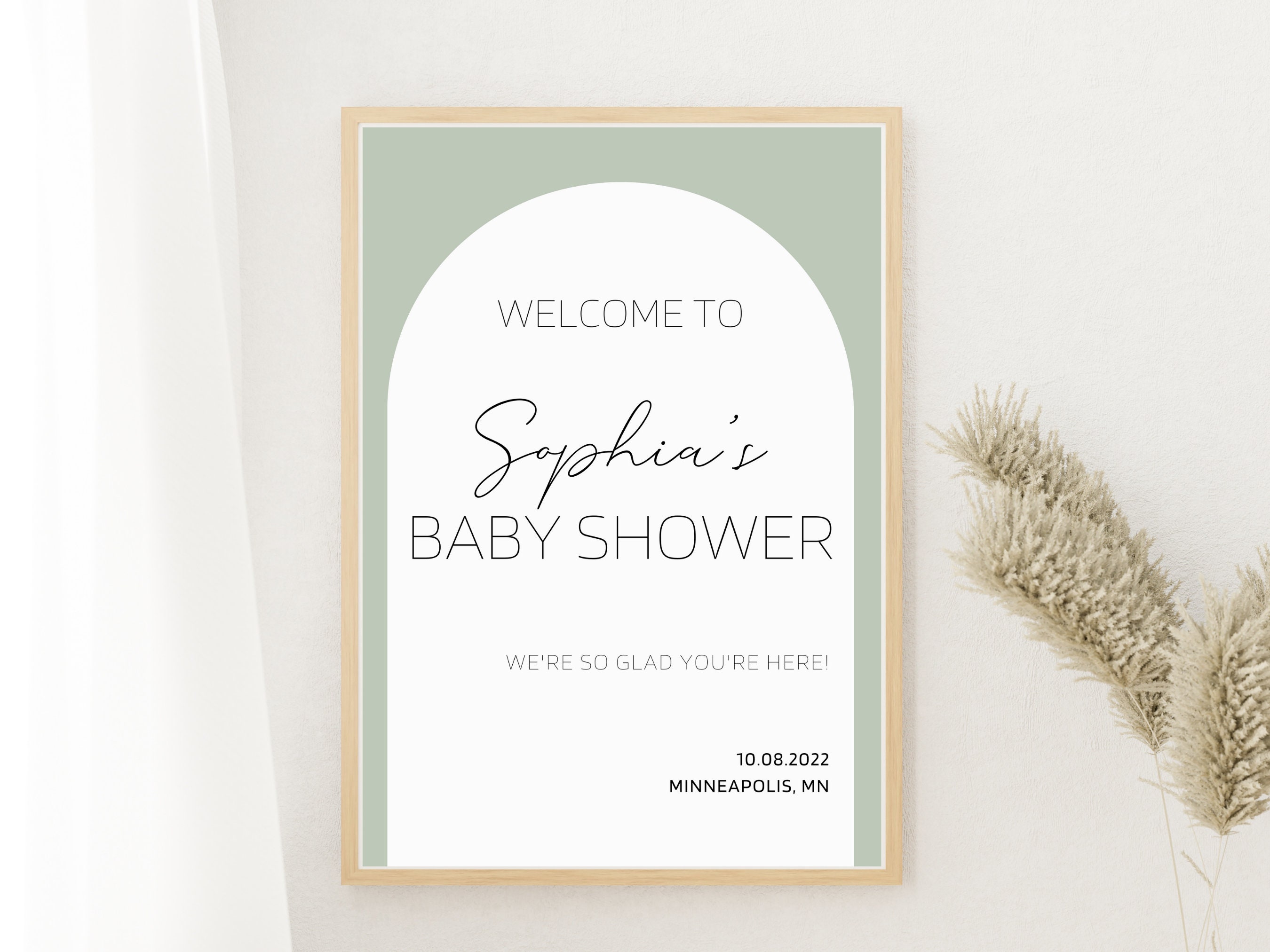 Simple Sage Green Baby Shower Welcome Sign EDITABLE Minimal Sage Green ...