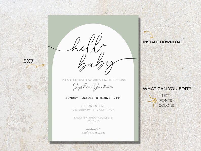 Simple Sage Green Baby Shower Invitation EDITABLE Minimal - Etsy