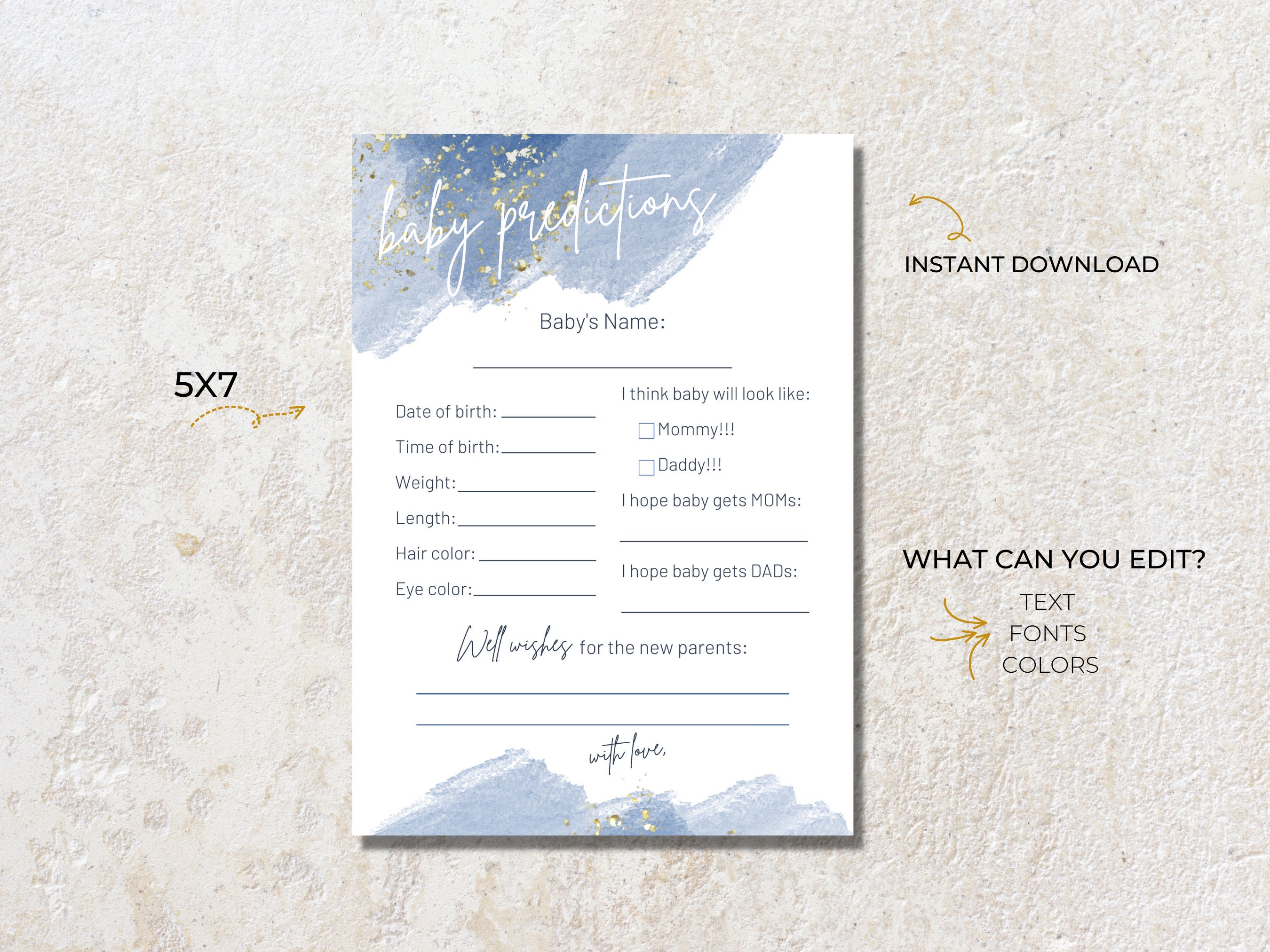 Oh Boy Baby Predictions Baby Shower Activity Blue Watercolor Baby ...