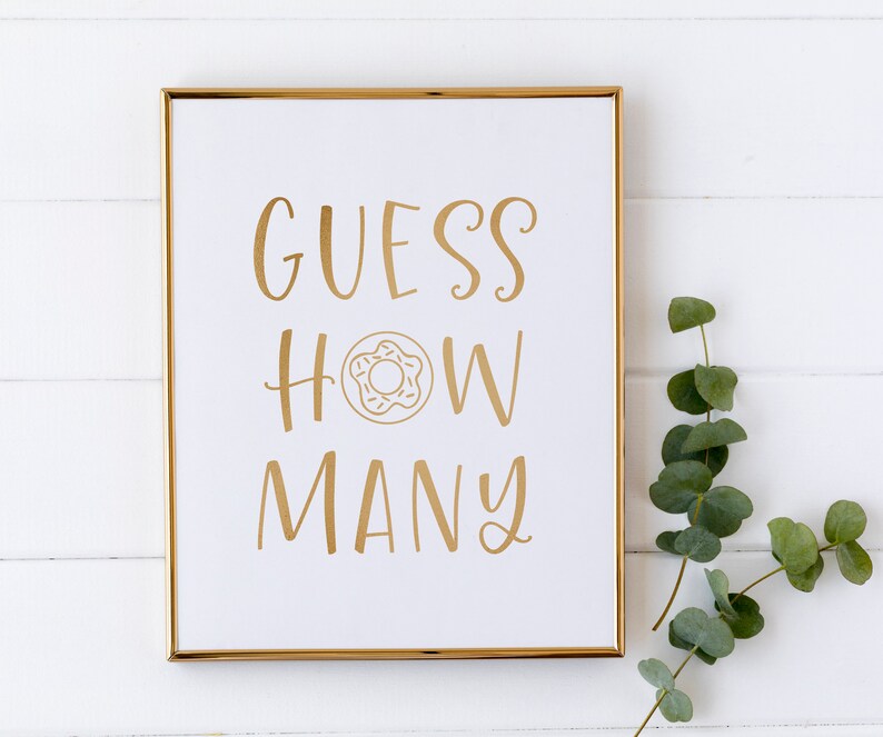 Guess How Many Sign - Guessing Game Signage - Gold Donut Party Decor ...