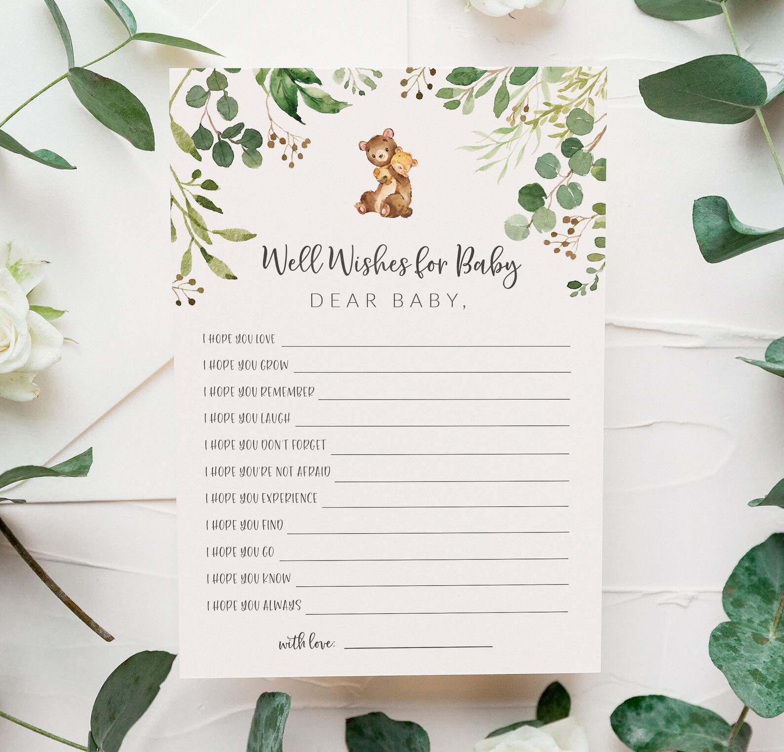 Bear Theme Dear Baby Cards Wishes for Baby Printable Card | Etsy