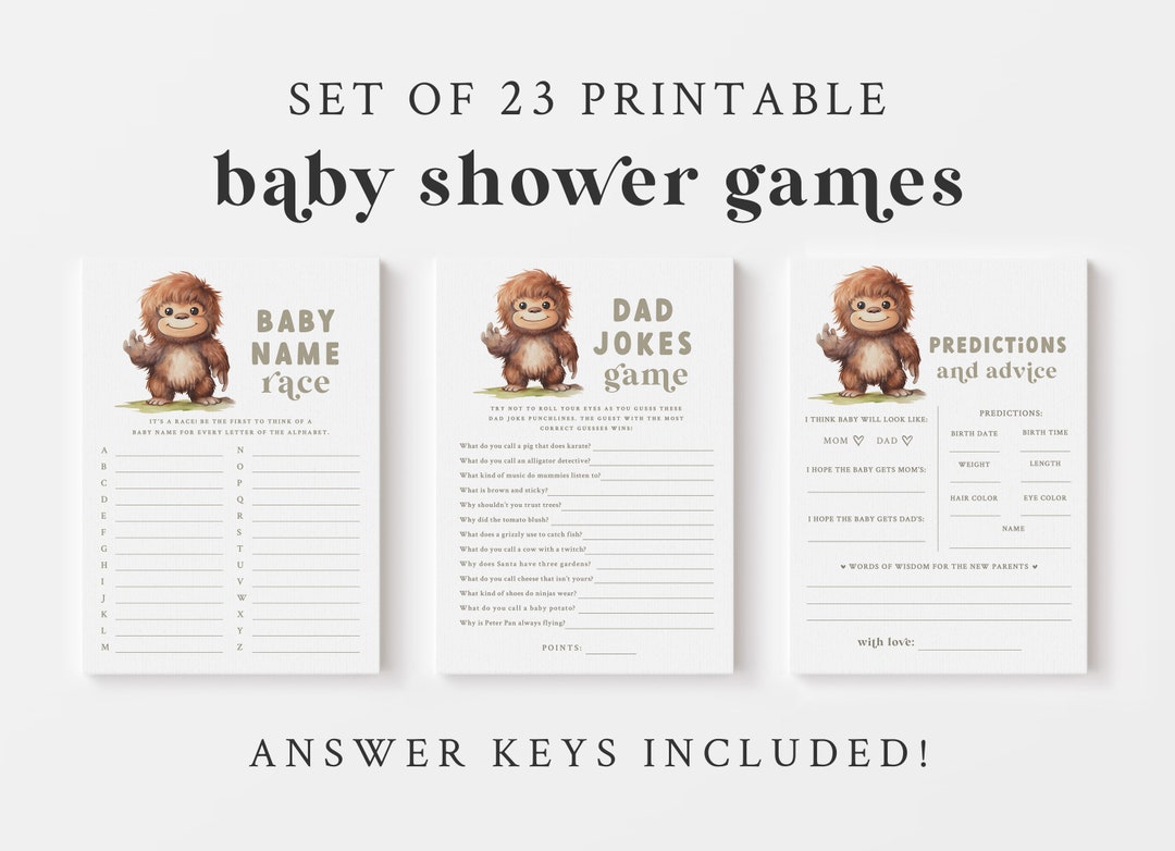 Bigfoot Baby Shower Game Bundle - Set of 23 Printable Games - Sasquatch ...