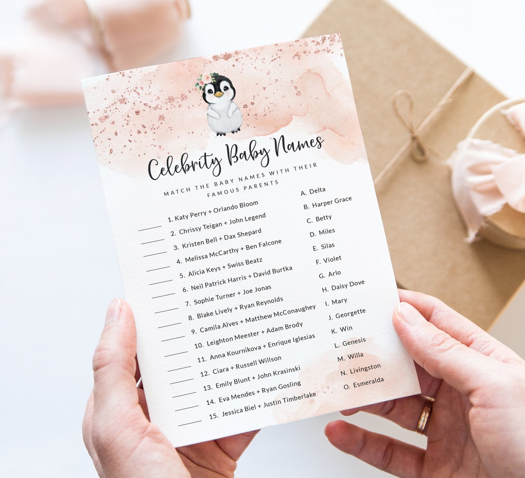 Celebrity Baby Names Game - Girl Penguin Baby Shower Printable Game ...