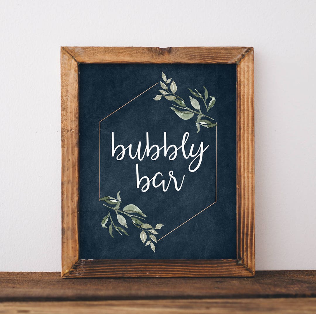 Bubbly Bar Sign - Rustic Botanical Wedding Decor - Bubbly Bar Printable ...