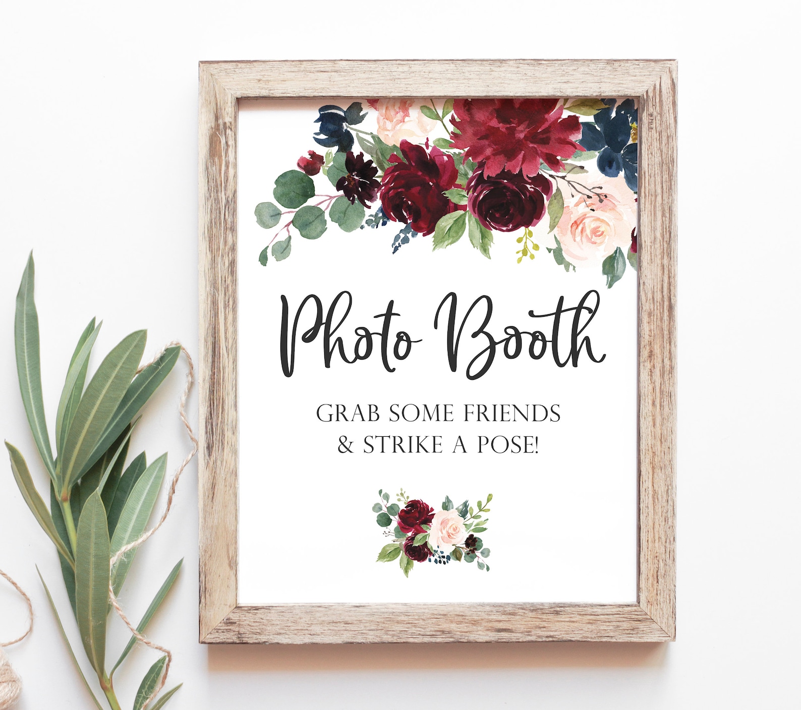 Photo Booth Printable Sign - Burgundy Wedding Sign - Berry Tone and ...