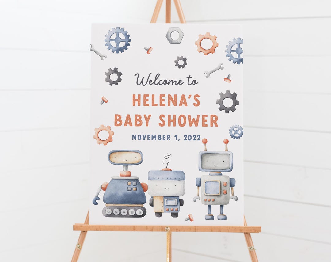 Robot Baby Shower Welcome Sign - Baby Bot Baby Shower Printable Welcome ...