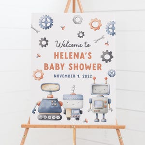 Robot Baby Shower Welcome Sign - Baby Bot Baby Shower Printable Welcome ...