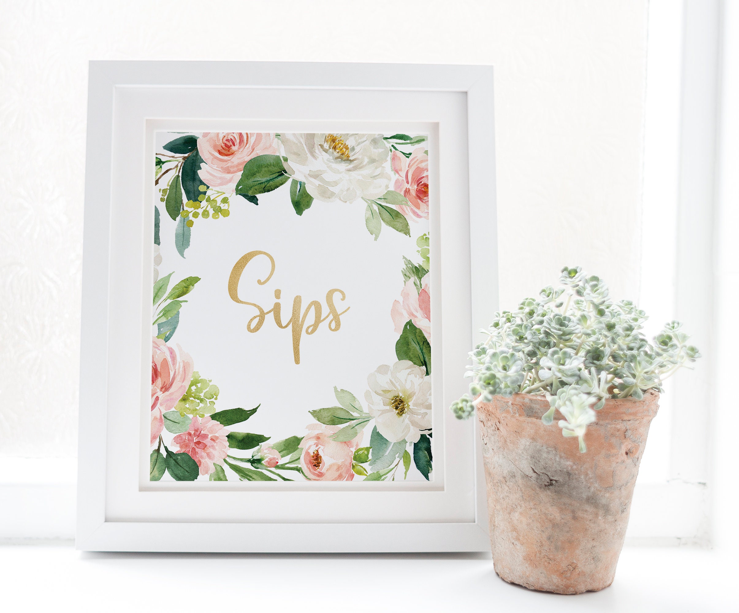 Sips Sign Drink Station Sign Floral Baby Shower Decor - Etsy