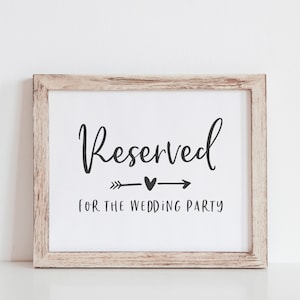 Reserved for Wedding Party Sign - Wedding Reserved Seating Printable ...