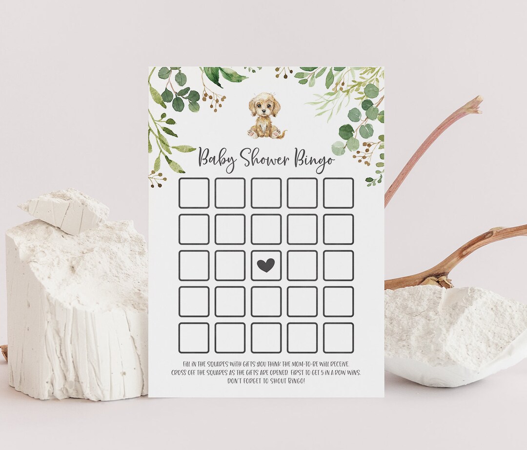 Puppy Theme Baby Shower Bingo Cards - Gift Opening Bingo Printable ...