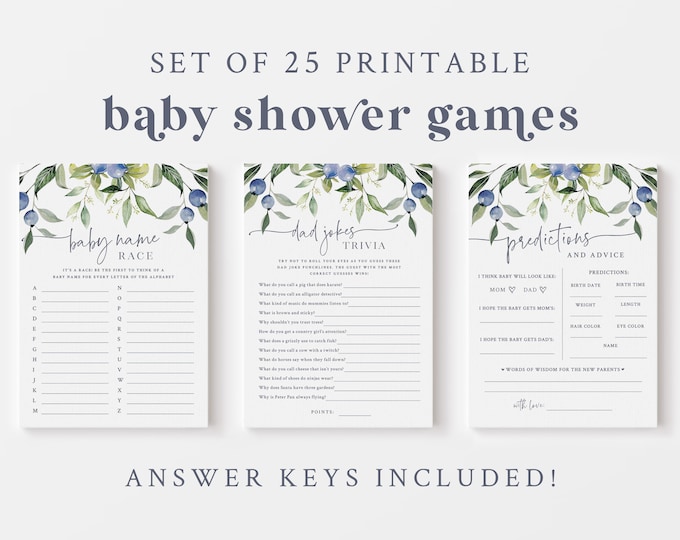 Boy Bunny Baby Shower Game Bundle - Set of 25 Printable Games ...