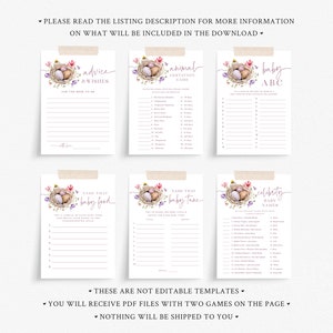 Birds Nest Baby Shower Game Bundle - Set of 25 Printable Games ...