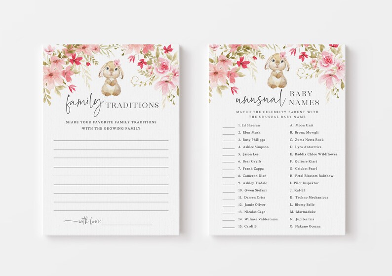 Pink Bunny Rabbit Baby Shower Games - Set of 25 Printable Games ...
