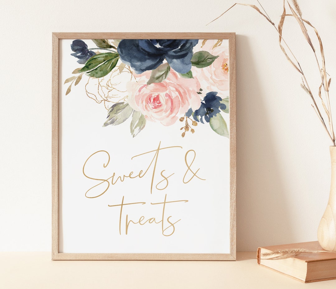 Dessert Table Sign - Navy Gold Blush Decorations - Sweets and Treats ...