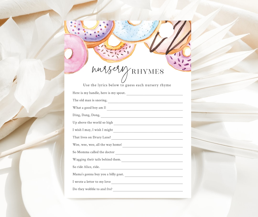Girl Donut Baby Shower - Nursery Rhymes Baby Shower Game - Printable ...