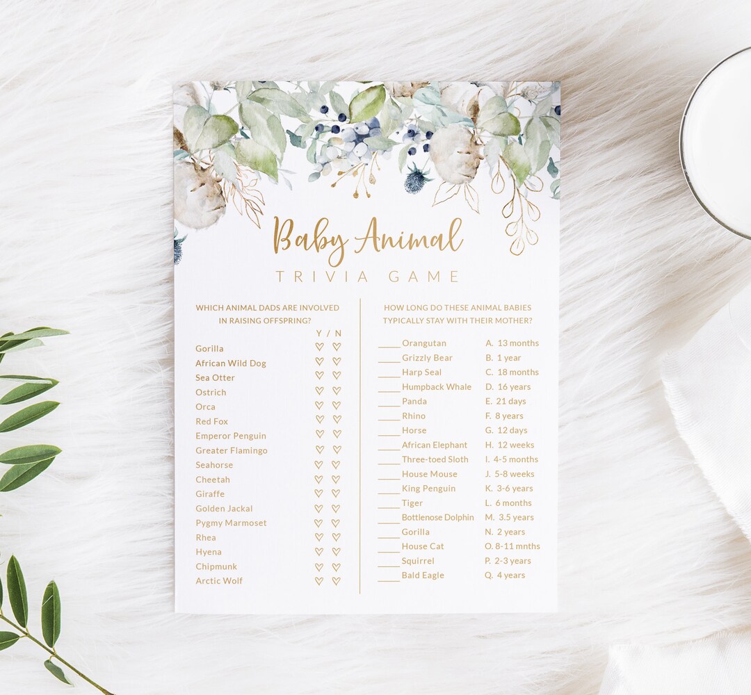Baby Animal Trivia Game Printable - French Market Baby Shower Games ...