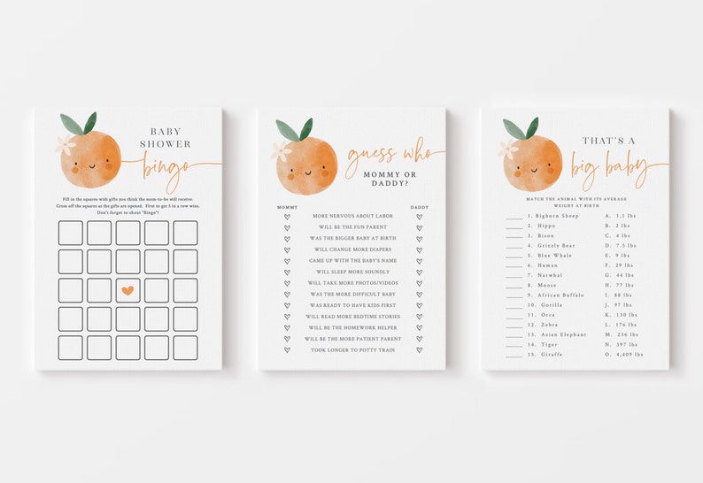 Orange Citrus Themed Baby Shower Games Bundle - Set of 20 Printable ...