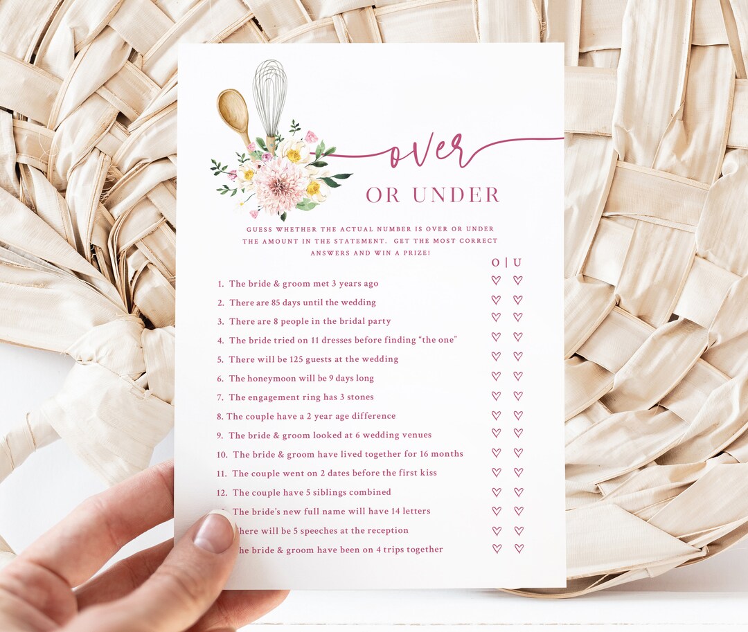 Bridal Shower Over or Under Game - Printable 5x7 Game - Soon to Be ...