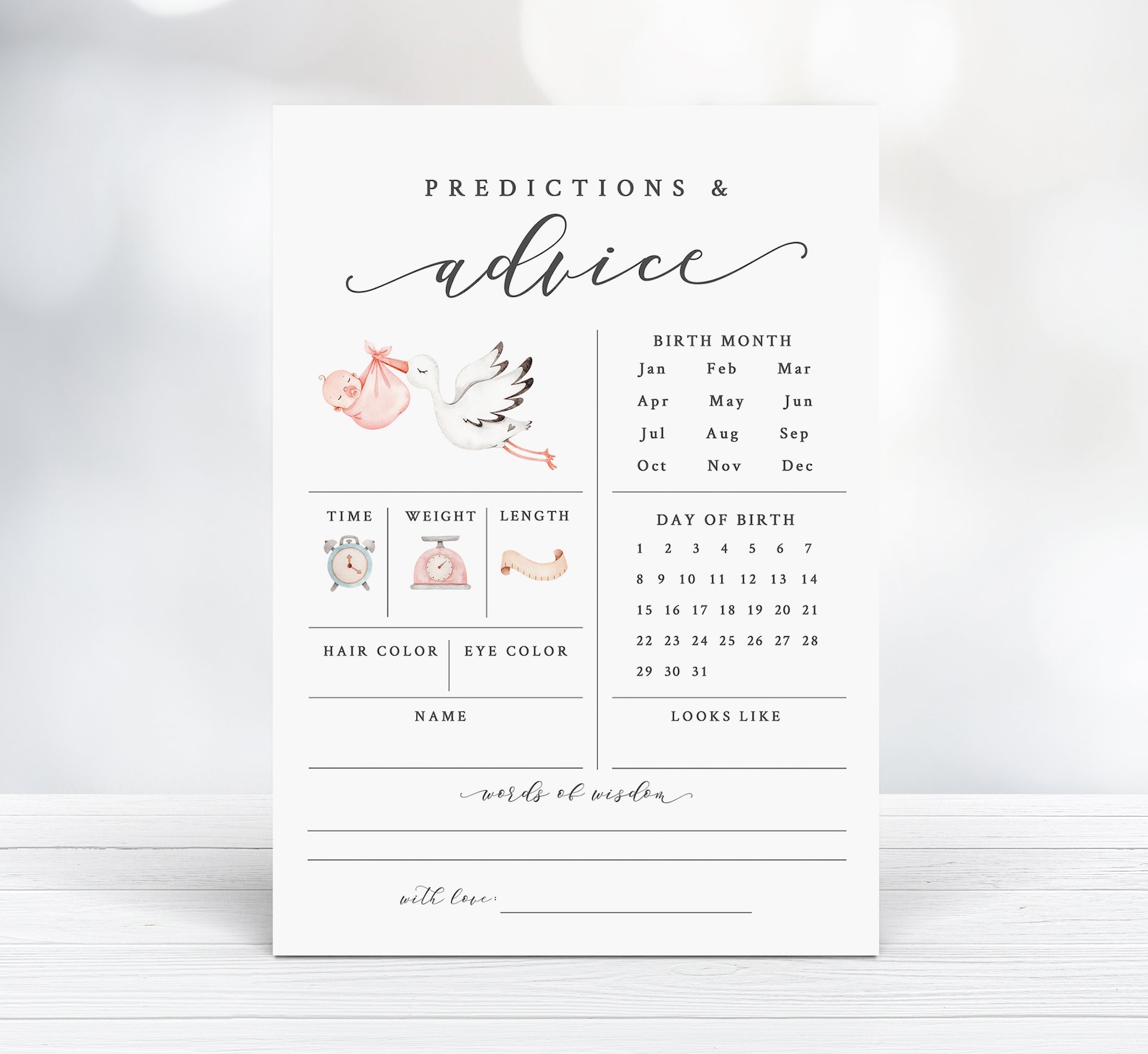 Baby Girl Prediction Card Printable Girl Baby Shower - Etsy