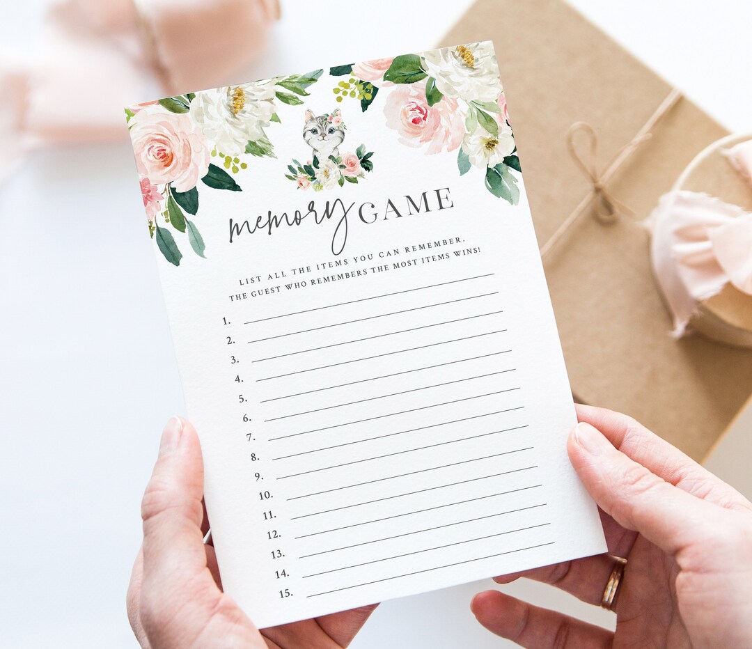 Baby Shower Memory Game - Pink Floral Baby Shower - Printable 5x7 Game ...