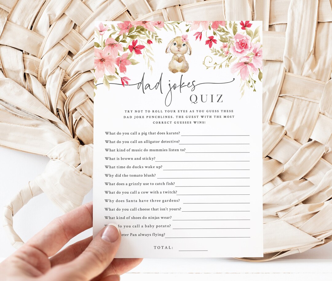 Spring Bunny Baby Shower - Dad Jokes Game - Printable 5x7 Game - Cute ...