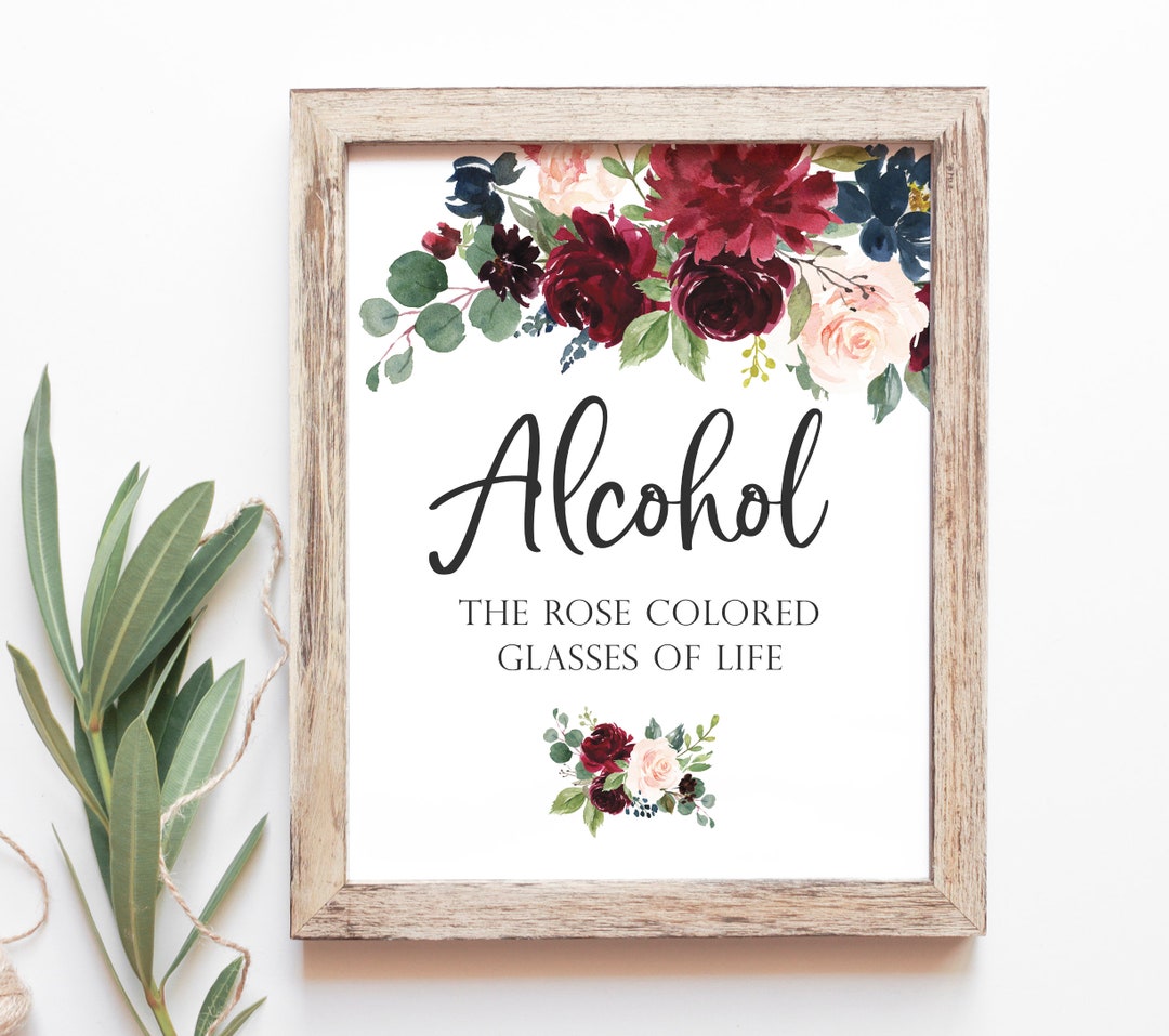 Alcohol Wedding Sign - Wedding Bar Printable - Burgundy Blush Navy ...