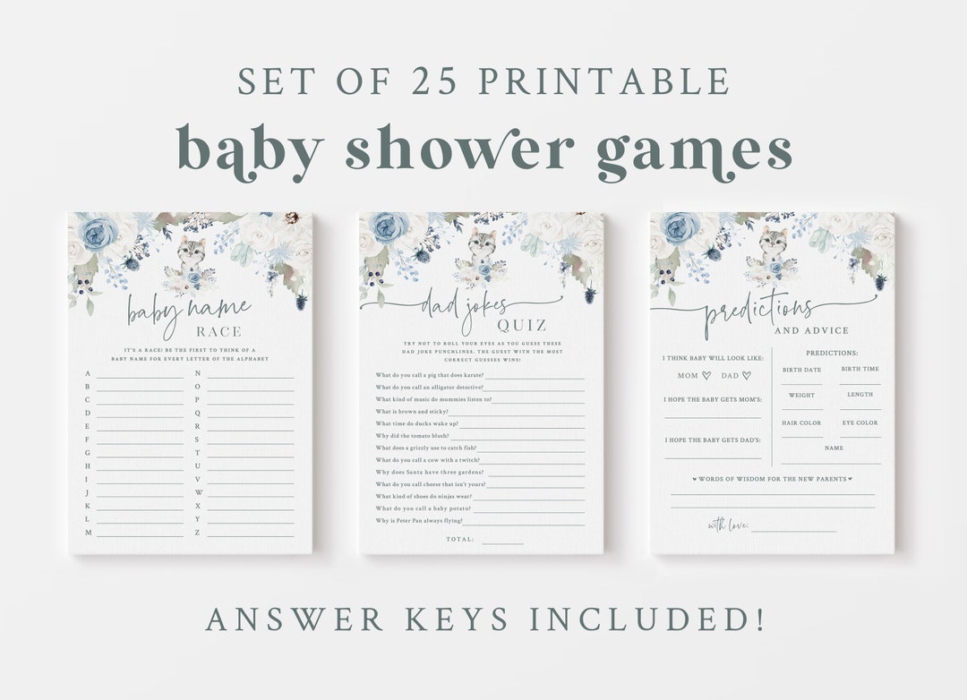 Boy Cat Themed Baby Shower Game Bundle - Set of 25 Printable Games ...