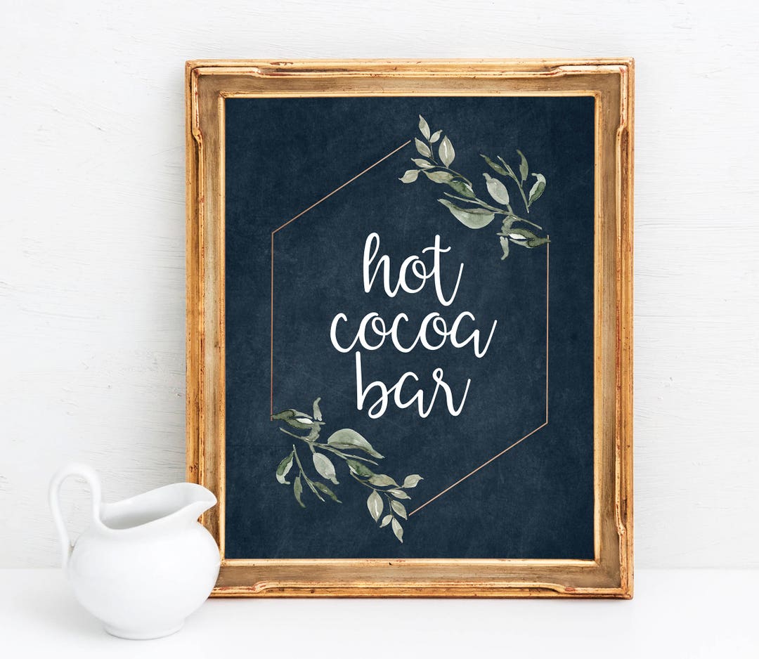 Hot Cocoa Bar Sign - Minimalist Botanical Wedding Decor - Navy Winter ...