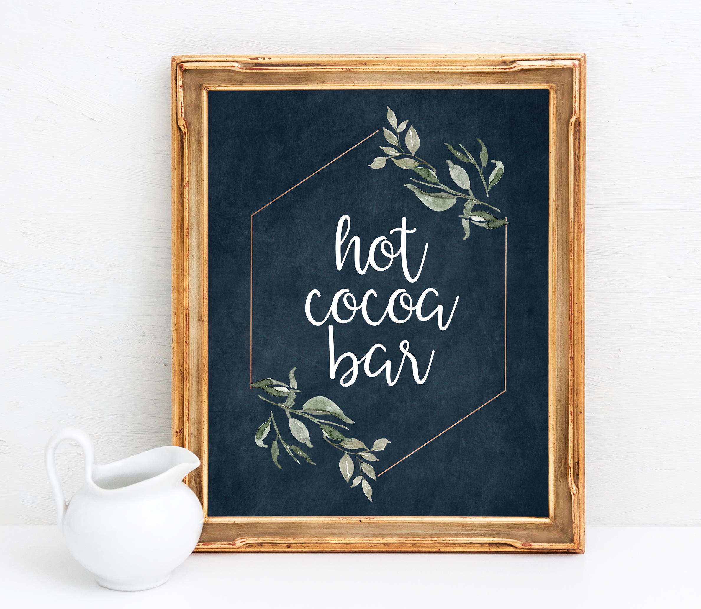 Hot Cocoa Bar Sign Minimalist Botanical Wedding Decor Navy | Etsy