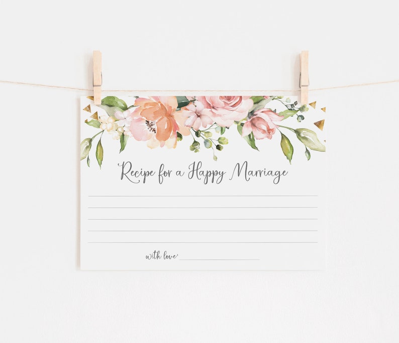 Recipe for a Happy Marriage Cards Printable Bridal Shower - Etsy