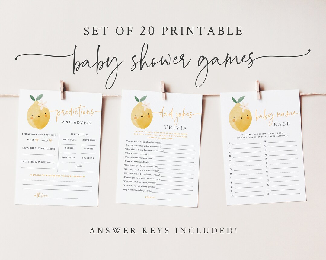 Lemon Baby Shower Game Bundle - 20 Printable 5x7 Games - Mommy's Main ...