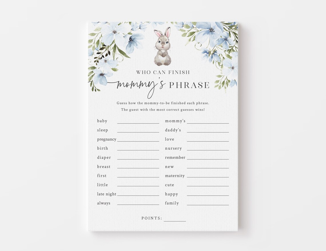 Boy Bunny Baby Shower Game Bundle - Set of 25 Printable Games ...